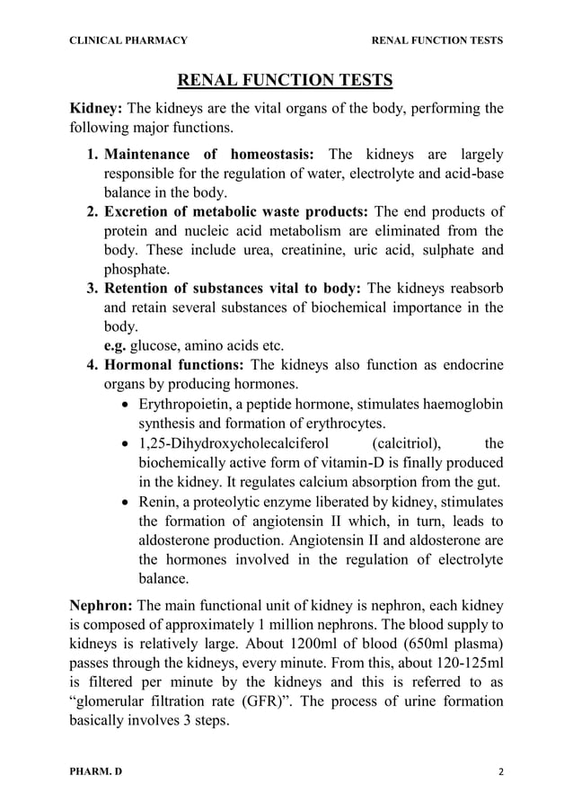 Renal function tests | PDF