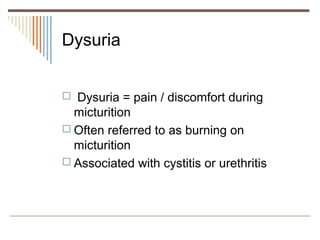 Renal system history taking & urine analysis 2012 | PPT