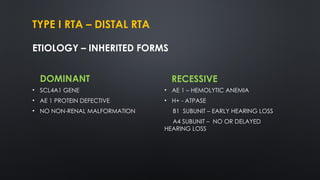 RENAL TUBULAR ACIDOSIS- RTA types and features | PPT