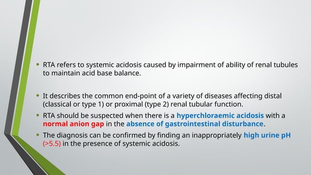 renal tubular acidosis (Medicine Nephrology) | PPT
