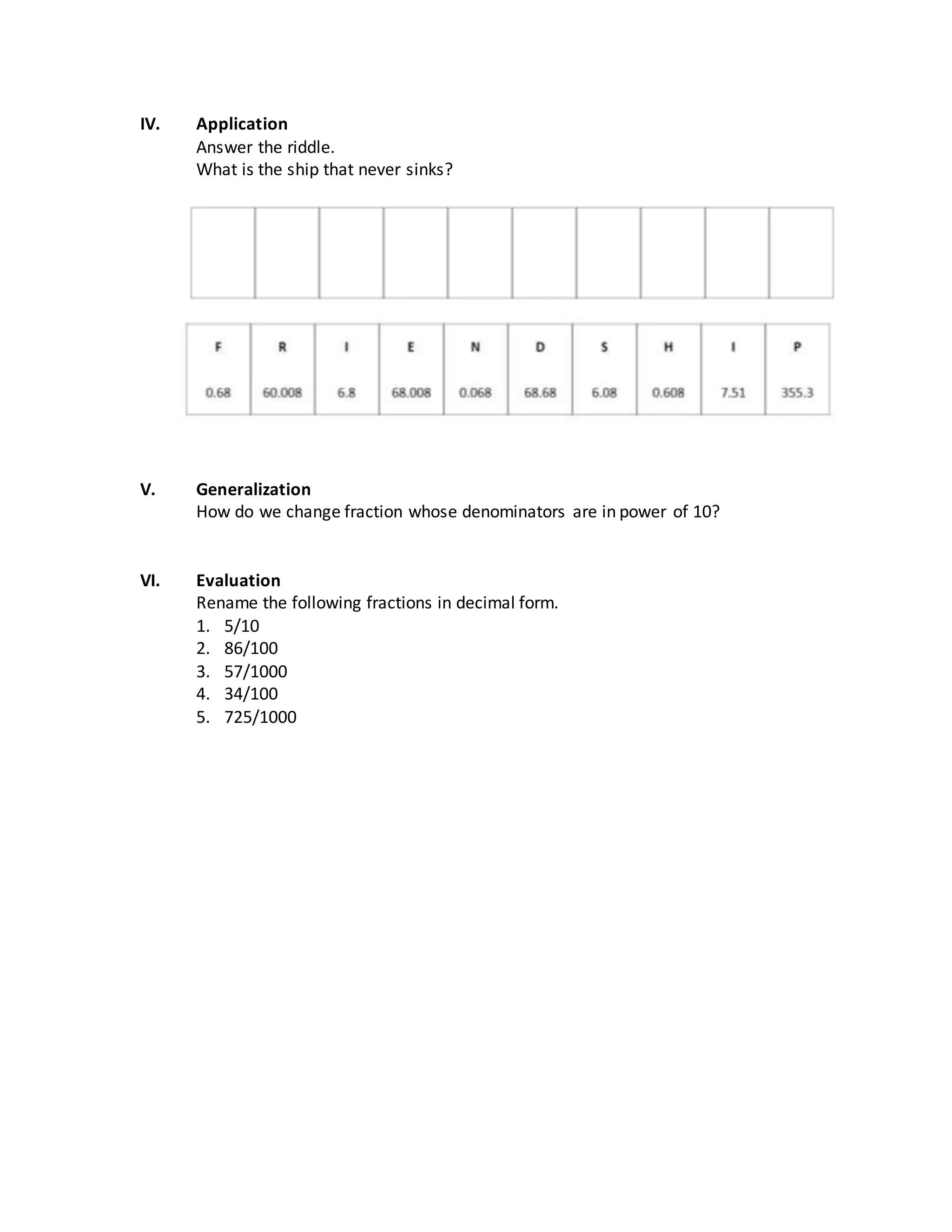 Renaming decimals lesson plan Grade 5 Math | DOCX