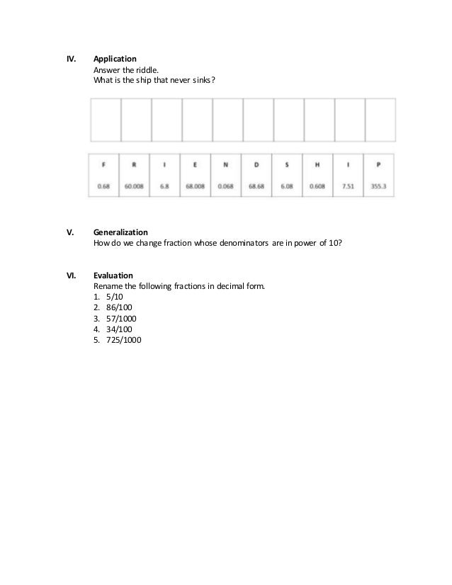 Renaming decimals lesson plan Grade 5 Math