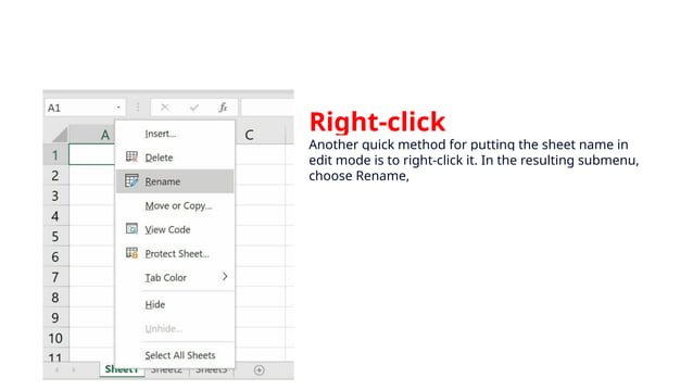 Renaming Excel Sheet ,Various way to rename excel sheet r | PPT