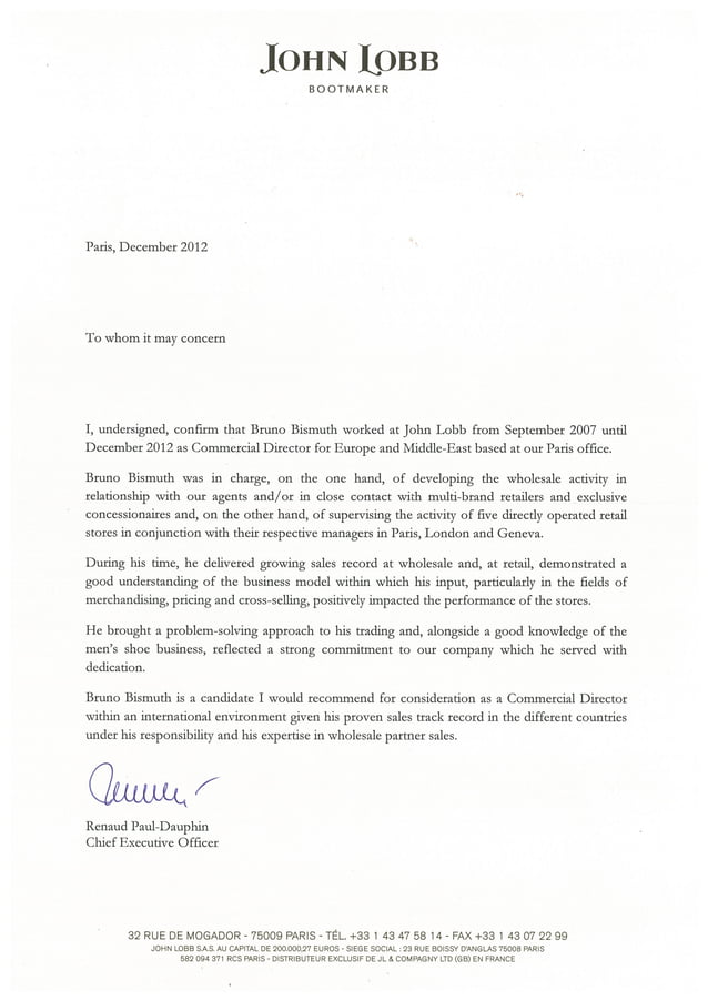 Renaud paul dauphin john lobb-letter of recommendation | PDF