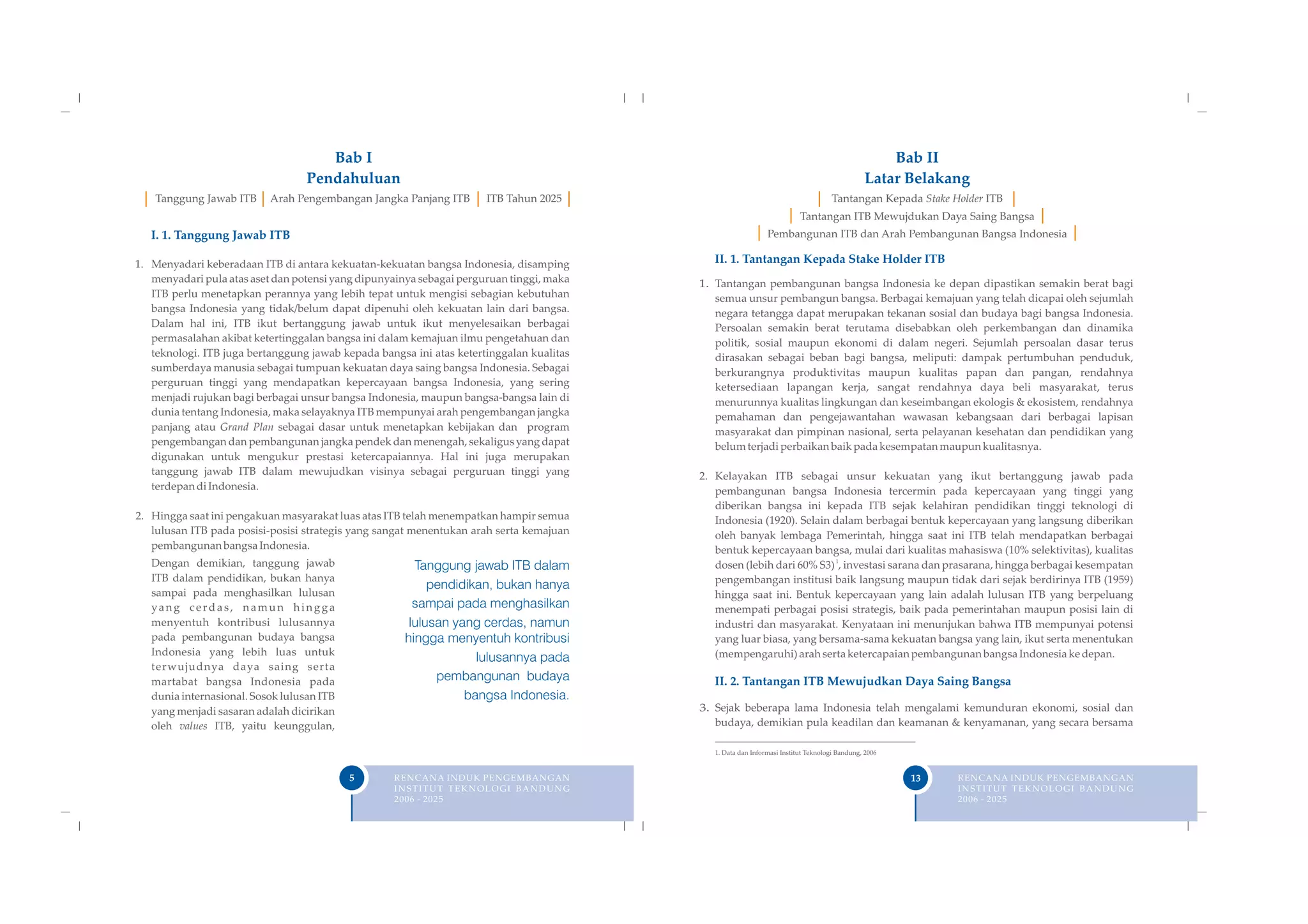 Rencana Induk Pengembangan ITB 2006-2025 Roadmap | PDF