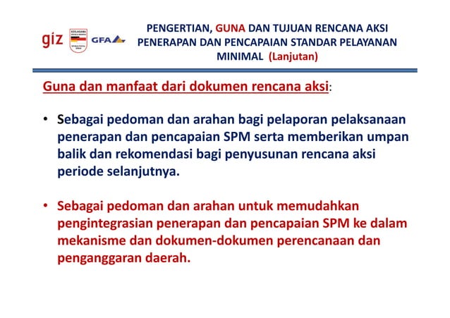Rencana Aksi penerapan dan pencapaian Standar Pelayanan Minimal SPM | PDF
