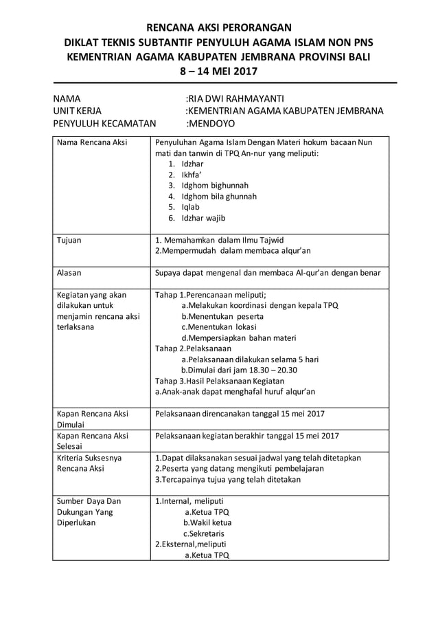 Rencana aksi perorangan | PDF