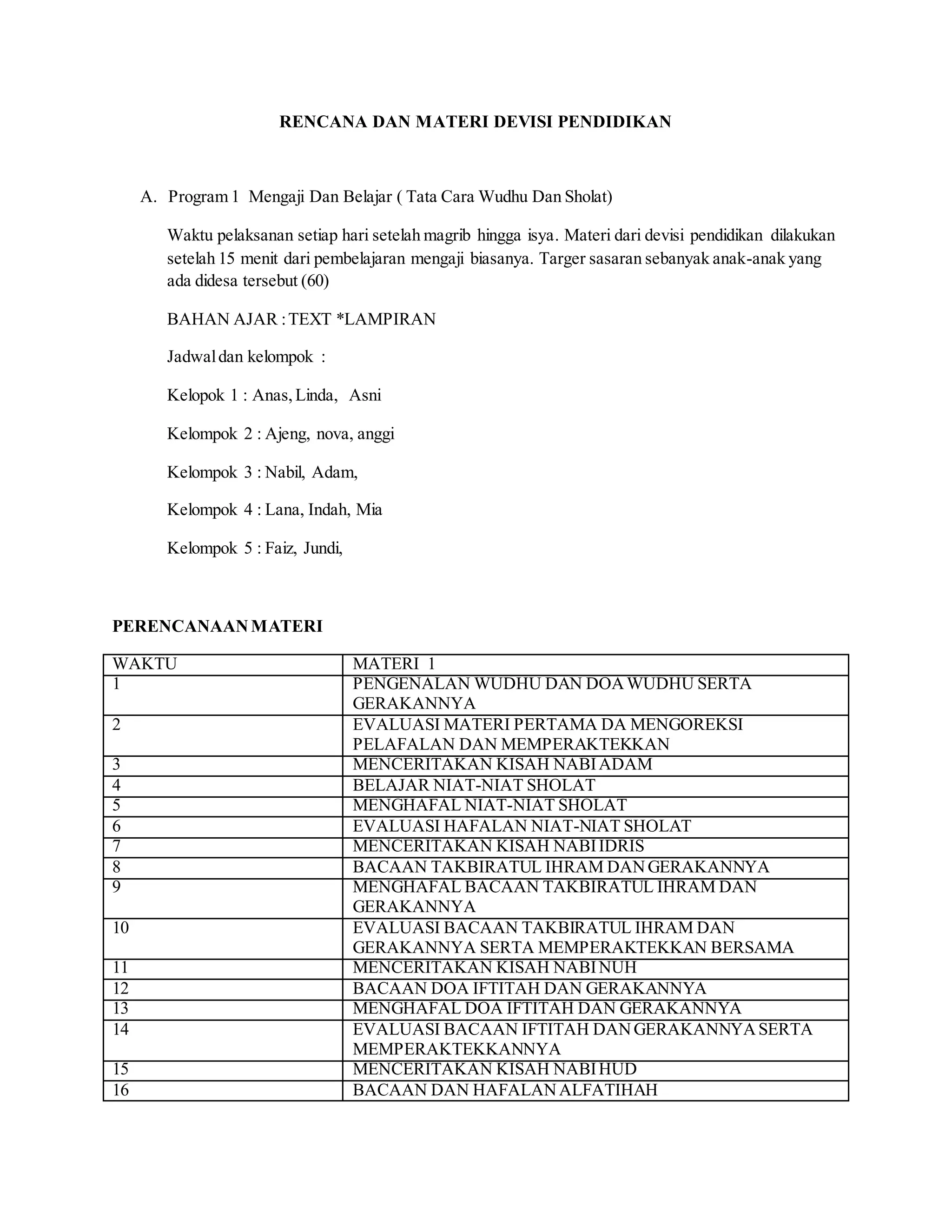 Bahan Ajar & Materi Divisi Pendidikan Kelompok KKN | PDF