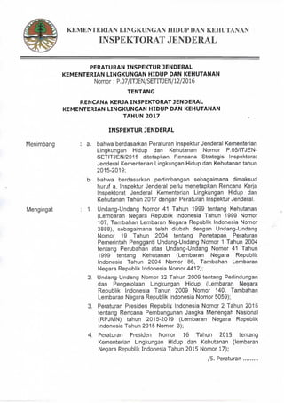 Rencana kerja inspektorat jenderal klhk tahun 2017 | PDF
