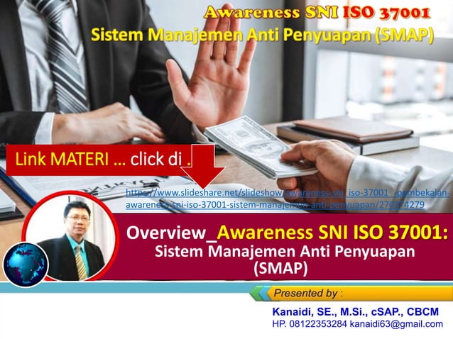 RENCANA + Link2 MATERI Pelatihan _"PEMBEKALAN Awereness SNI_ISO 37001 (SMAP = Sistem Manajemen ...