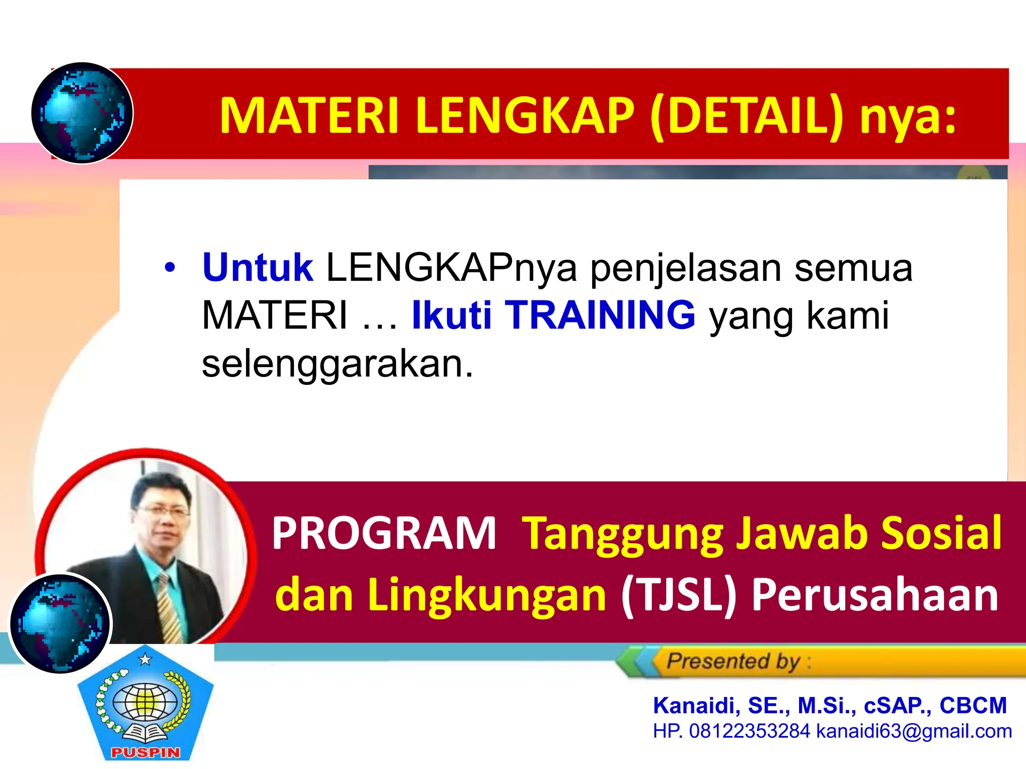 RENCANA & Link2 MATERI Training "Harmonisasi Program CSR/TJSL ...