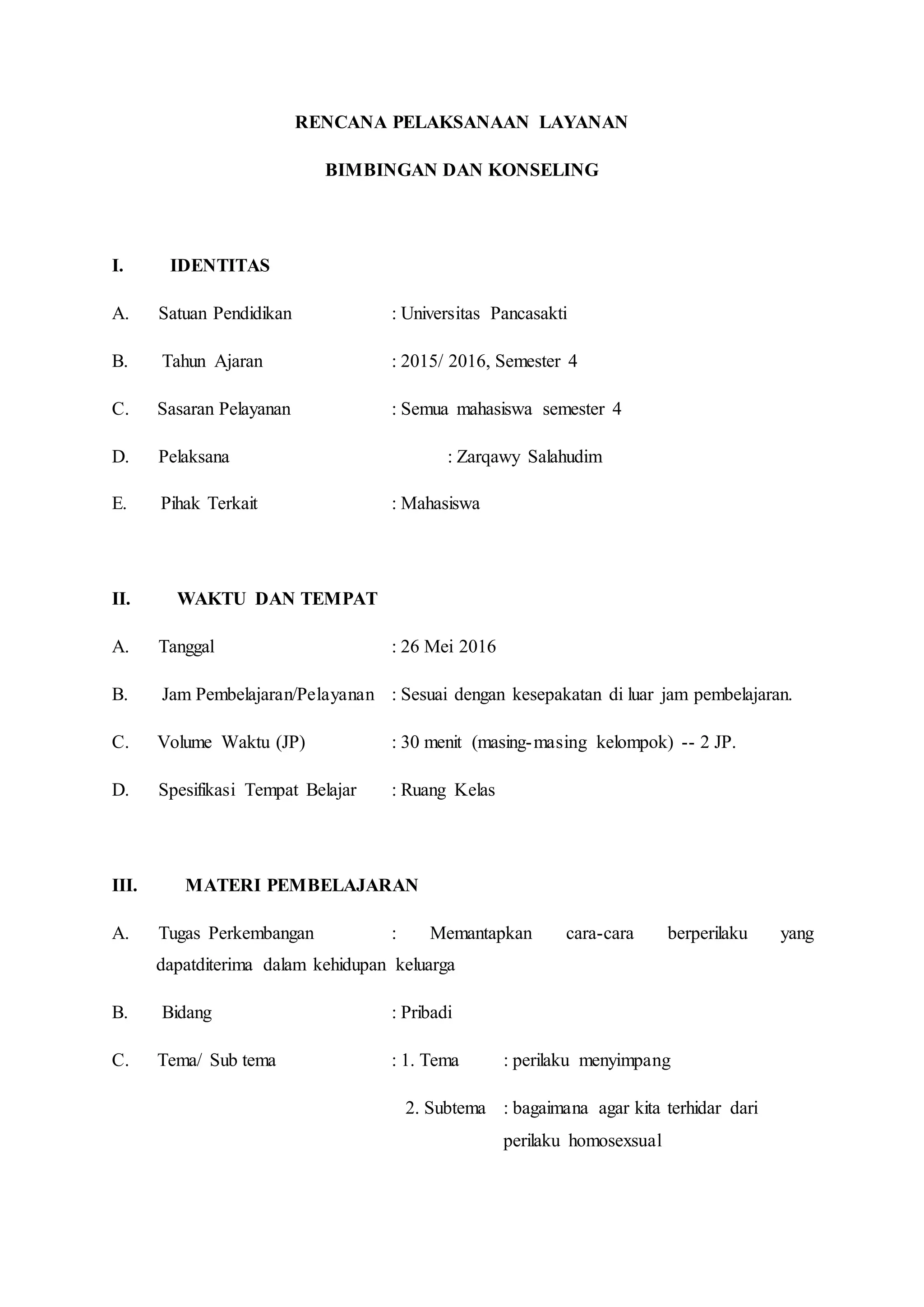 RENCANA PROGRAM LAYANAN BIMBINGAN KONSELING (Format Kelompok) | DOCX