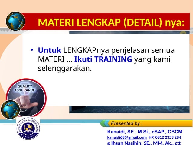Rencana PELAKSANAAN + Link-Link MATERI Training_ "QUALITY ASSURANCE and ...