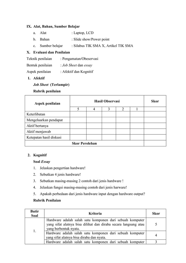 Rencana pelaksanaan pembelajaran | PDF