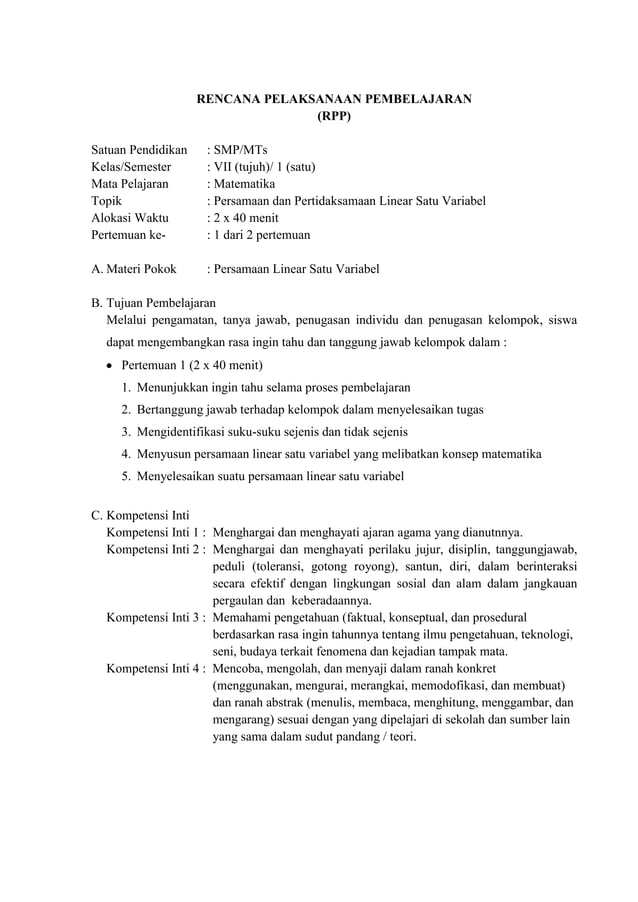 Rencana pelaksanaan pembelajaran | PDF