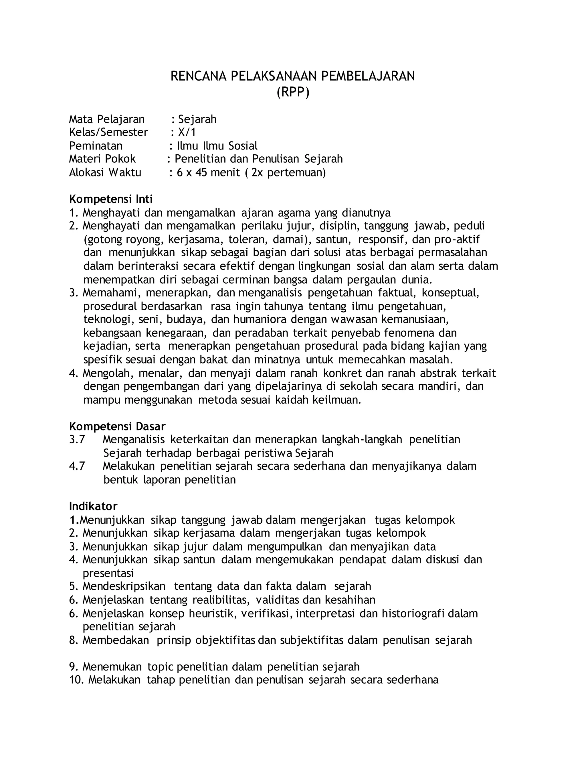 Rencana pelaksanaan pembelajaran | PDF