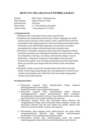 RPP BAHASA INDONESIA TEKS EKSPLANASI | DOC