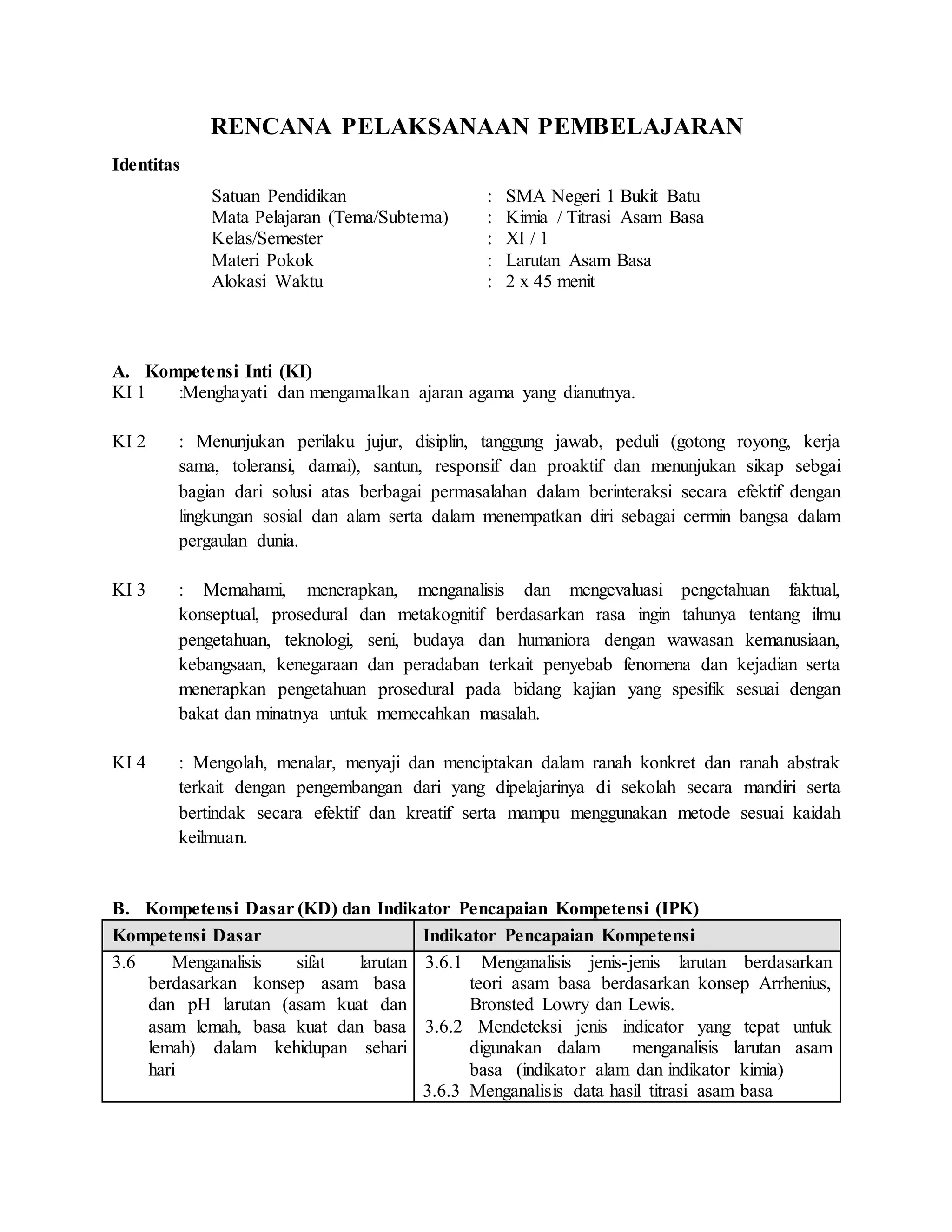 Rencana pelaksanaan pembelajaran | PDF