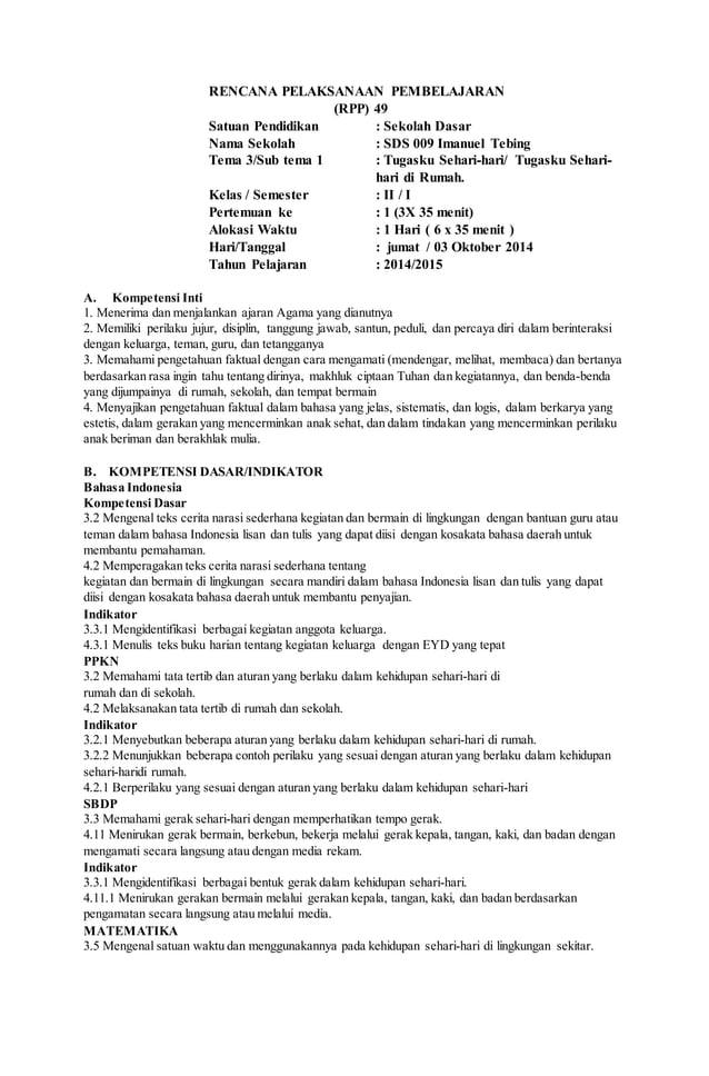 CONTOH RPP KURIKULUM 2013 TEMATIK KELAS II SD | PDF
