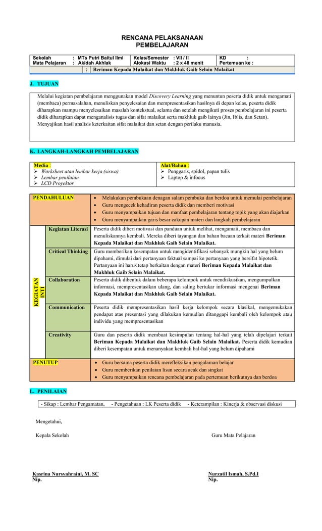 RENCANA PELAKSANAAN PEMBELAJARAN AQIDA AKHLAK.docx