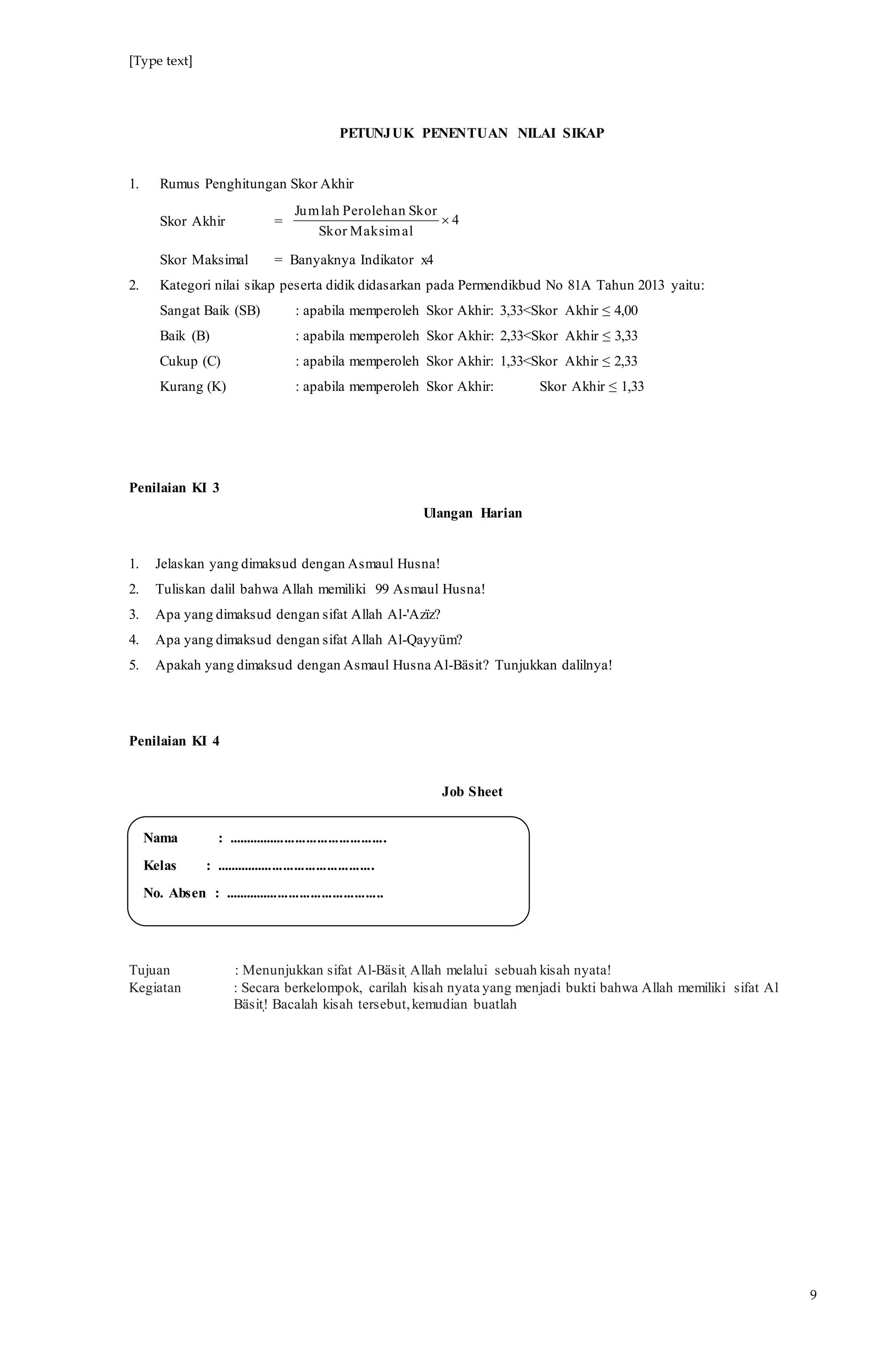 Rencana pelaksanaan pembelajaran asmaul husna | DOCX