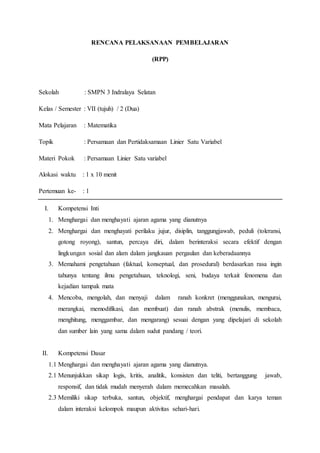 Rencana pelaksanaan pembelajaran | PDF