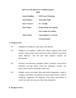 Rencana pelaksanaan pembelajaran bangun ruang sisi lengkung kelas IX | PDF