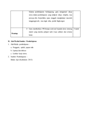 Rencana pelaksanaan pembelajaran bangun ruang sisi lengkung kelas IX | PDF