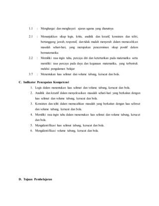 Rencana pelaksanaan pembelajaran bangun ruang sisi lengkung kelas IX | PDF
