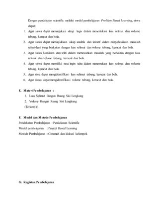 Rencana pelaksanaan pembelajaran bangun ruang sisi lengkung kelas IX | PDF