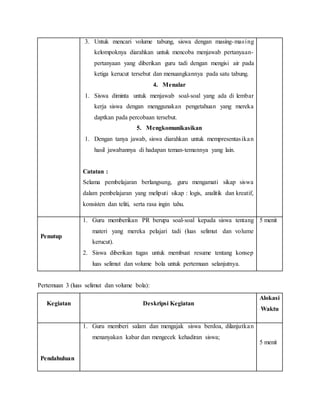 Rencana pelaksanaan pembelajaran bangun ruang sisi lengkung kelas IX | PDF