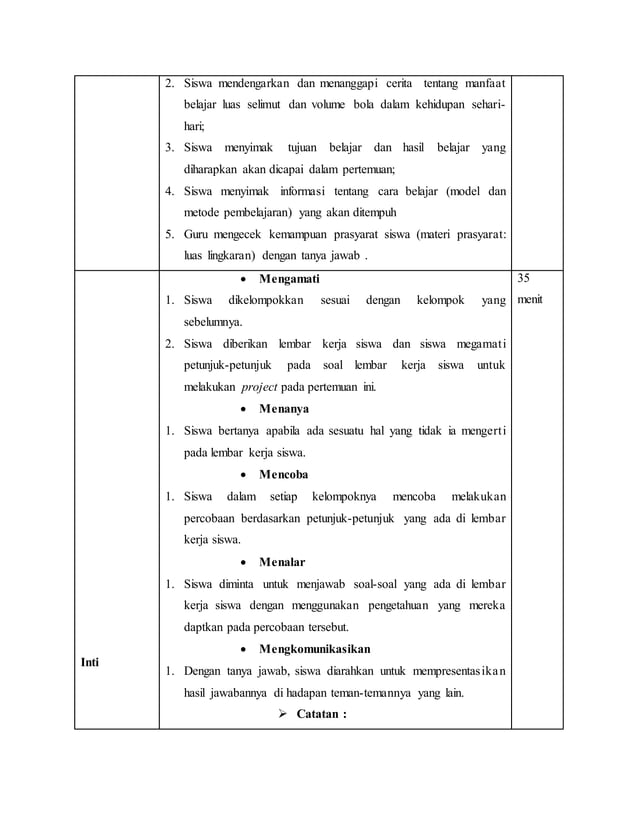 Rencana pelaksanaan pembelajaran bangun ruang sisi lengkung kelas IX | PDF