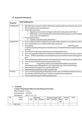 Rencana pelaksanaan pembelajaran gerak jatuh bebas kurikulum 2013 | PDF