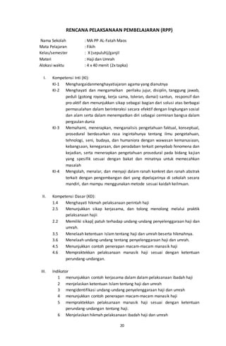 Rencana pelaksanaan pembelajaran haji dan umrah | DOCX