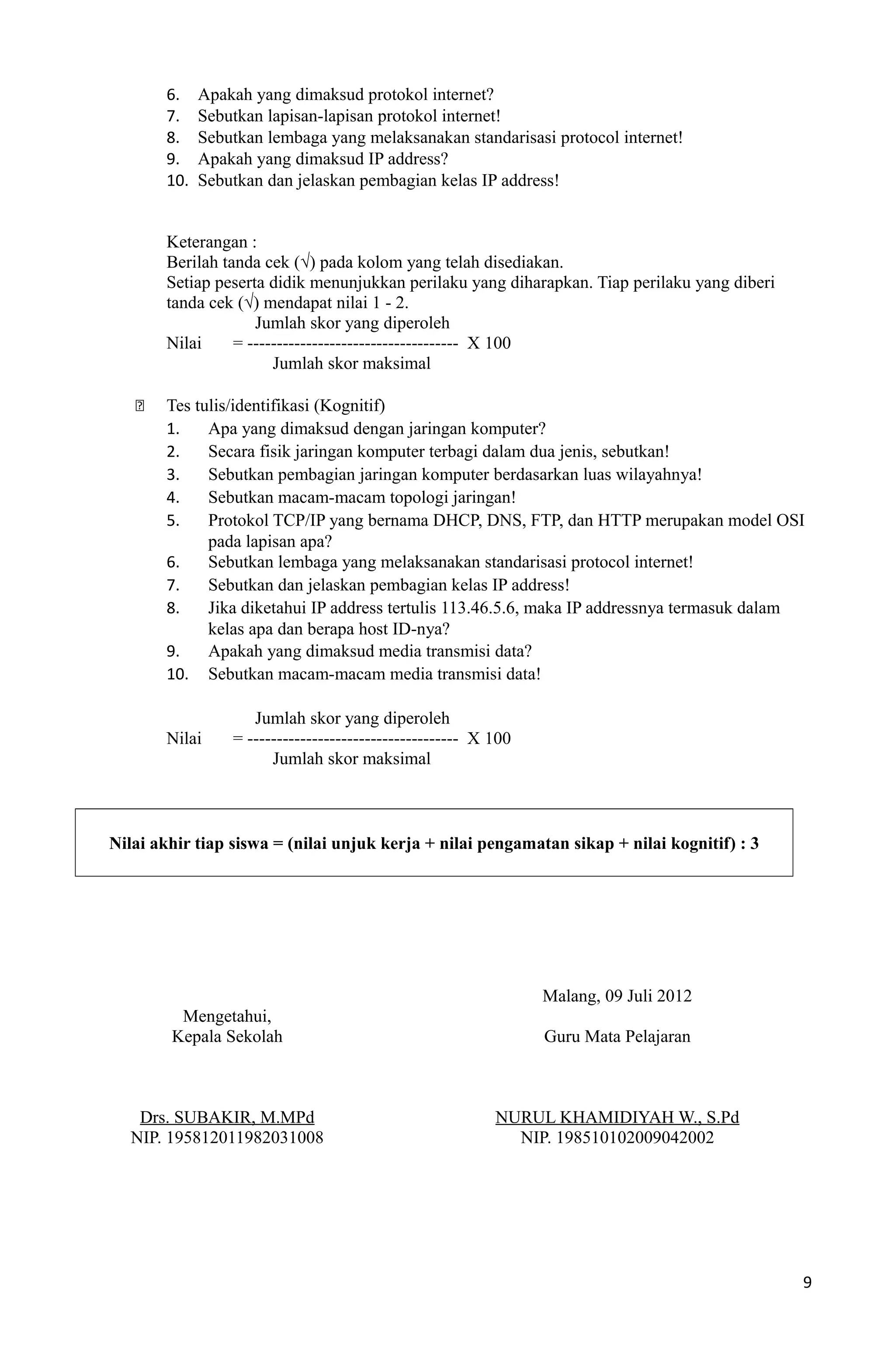 Rencana pelaksanaan pembelajaran ix kd 1.2 | RTF