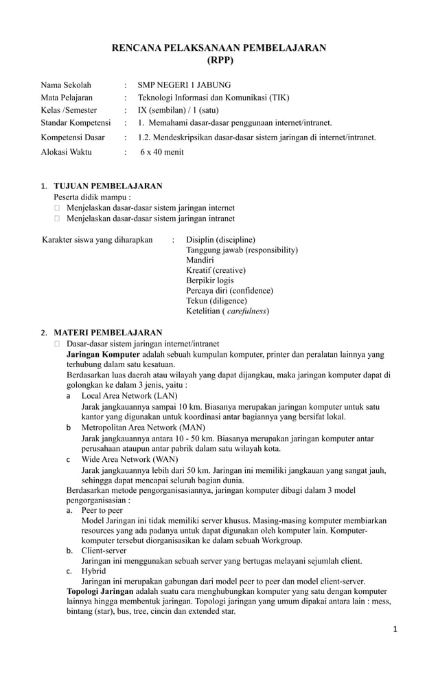 Rencana pelaksanaan pembelajaran ix kd 1.2 | RTF