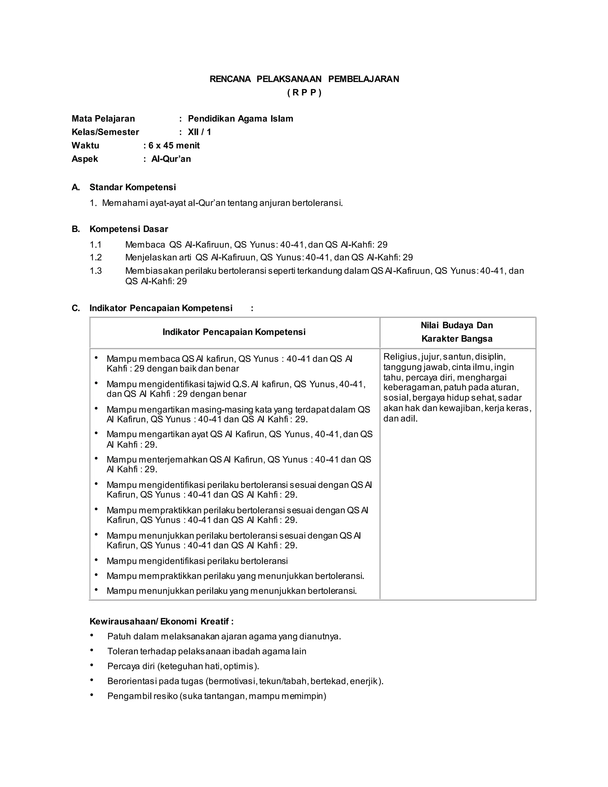 Rencana pelaksanaan pembelajaran | PDF