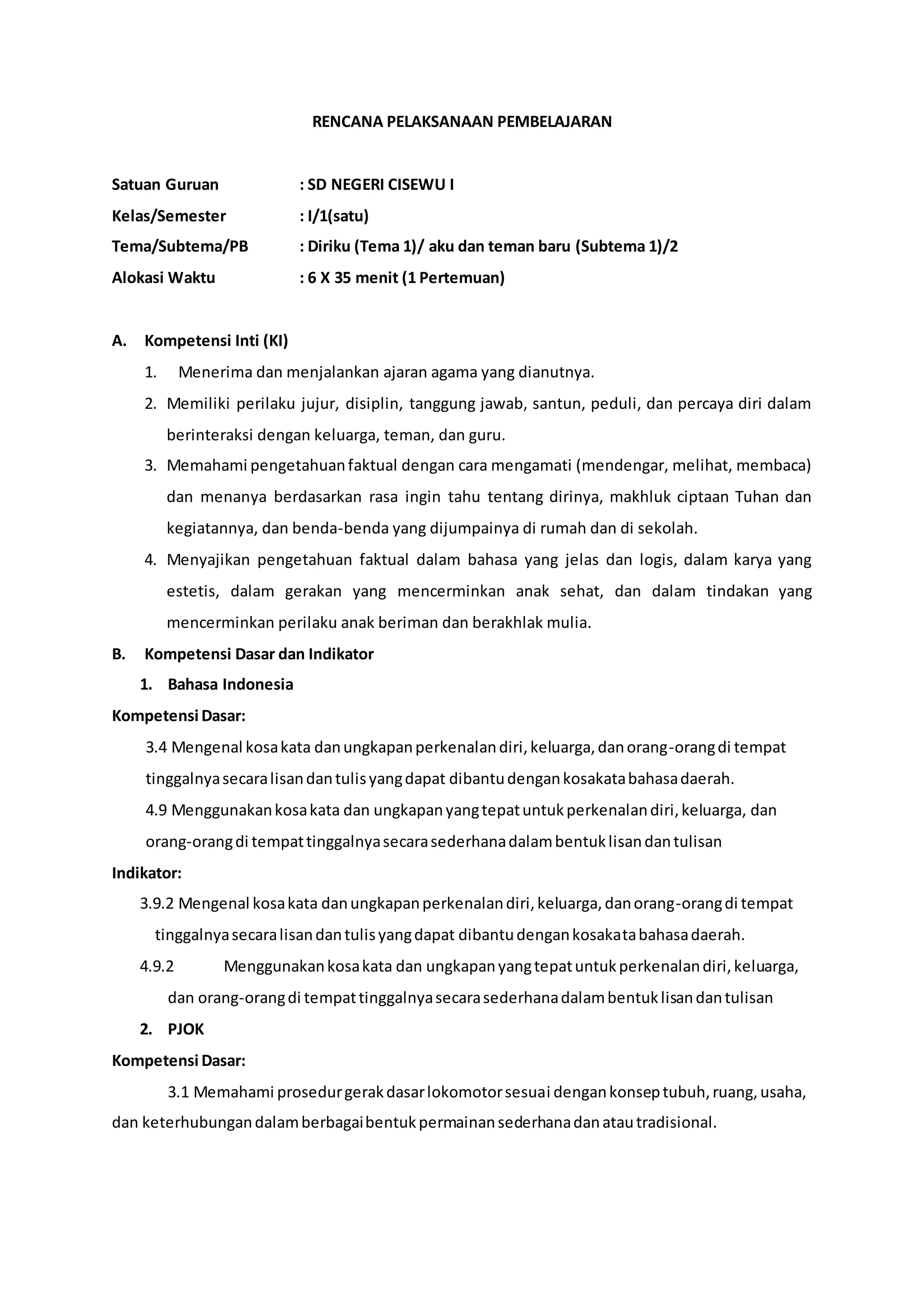 Rencana pelaksanaan pembelajaran pb 2 | PDF