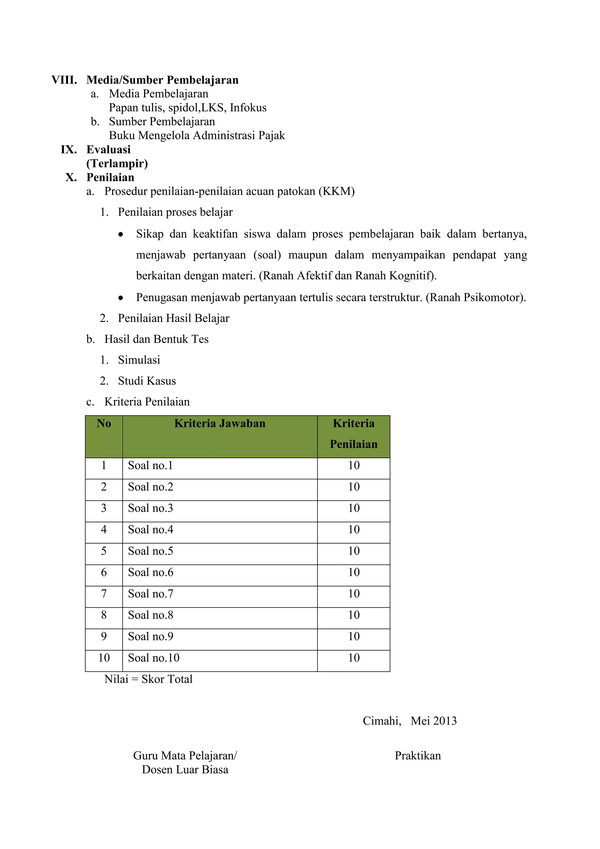Rencana pelaksanaan pembelajaran pbb | DOCX