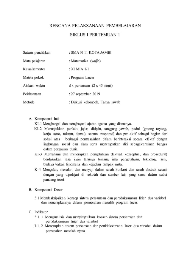 Rencana pelaksanaan pembelajaran (rpp) | PDF