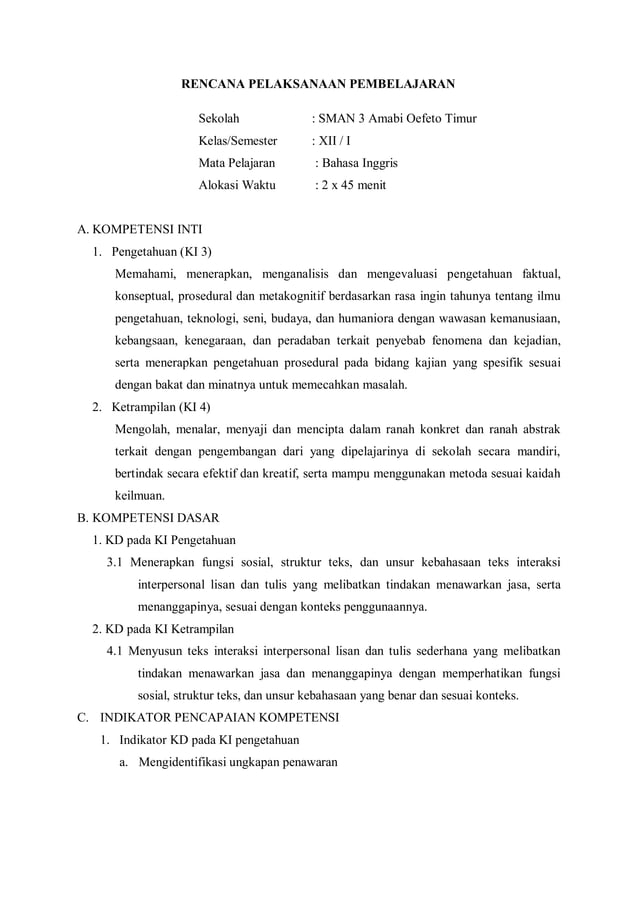 Rencana Pembelajaran Bahasa Inggris di Kelaspdf | PDF