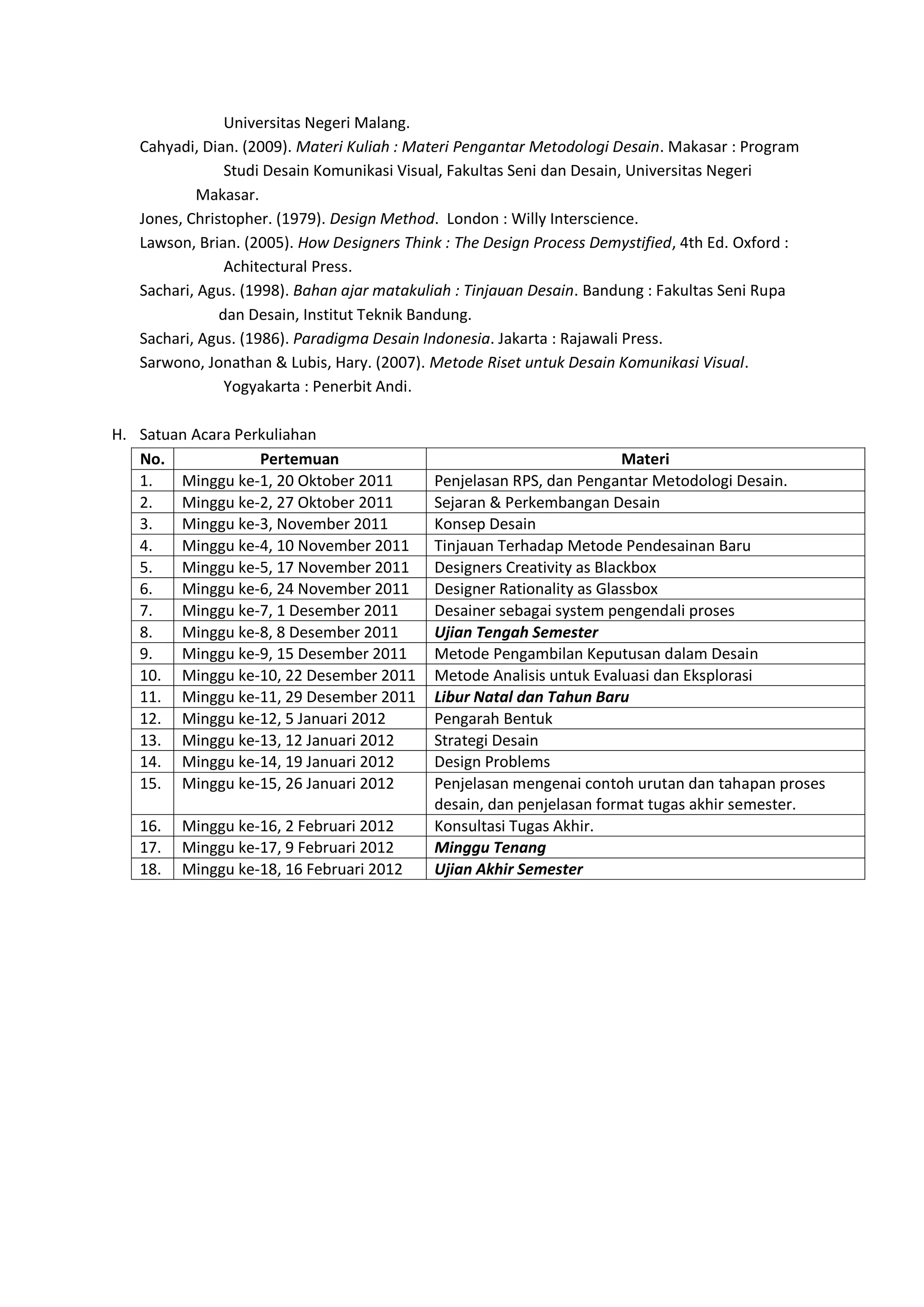 Rencana Perkuliahan Semester - Metodologi Desain | PDF