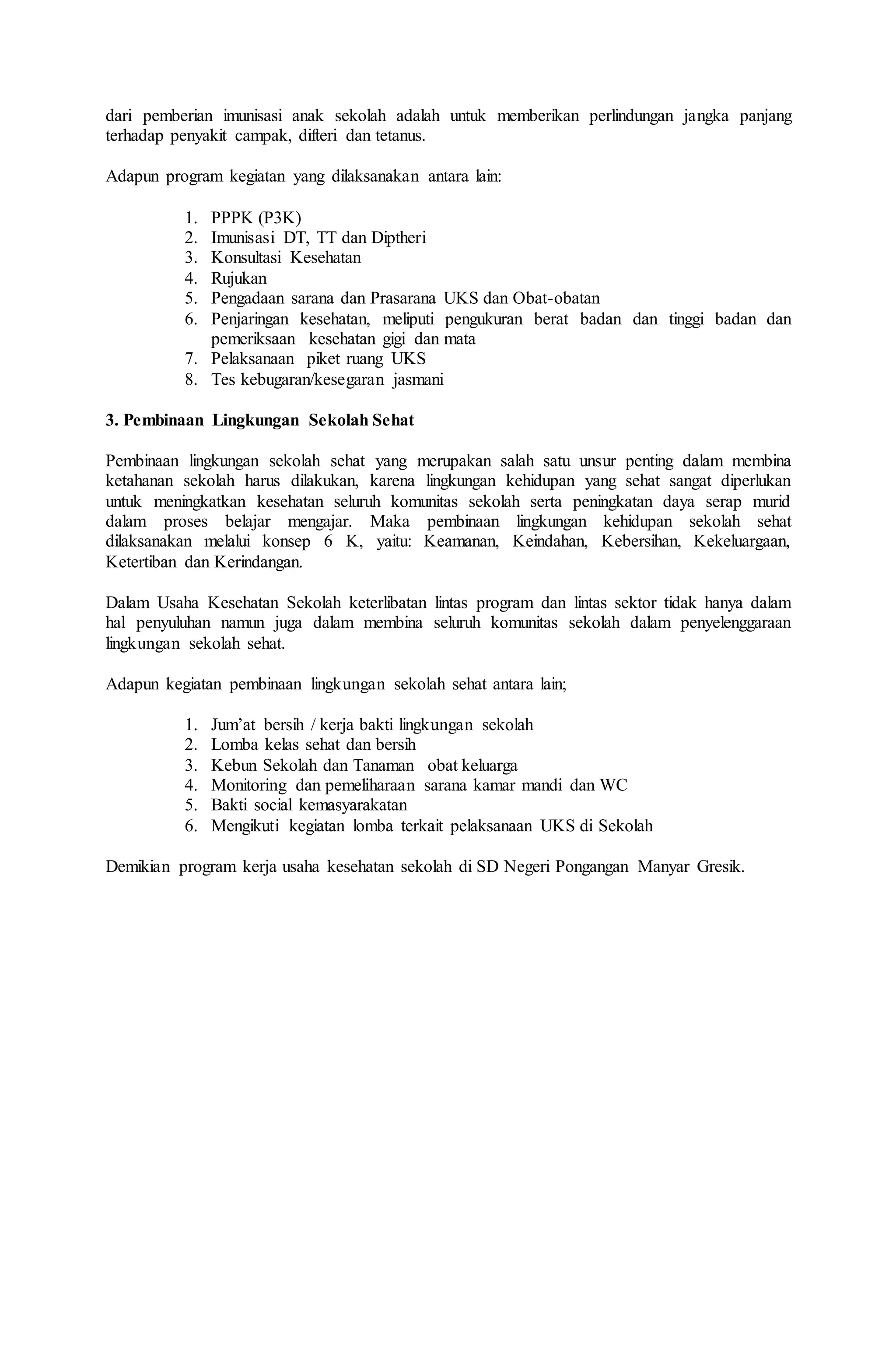 Rencana program UKS | DOCX