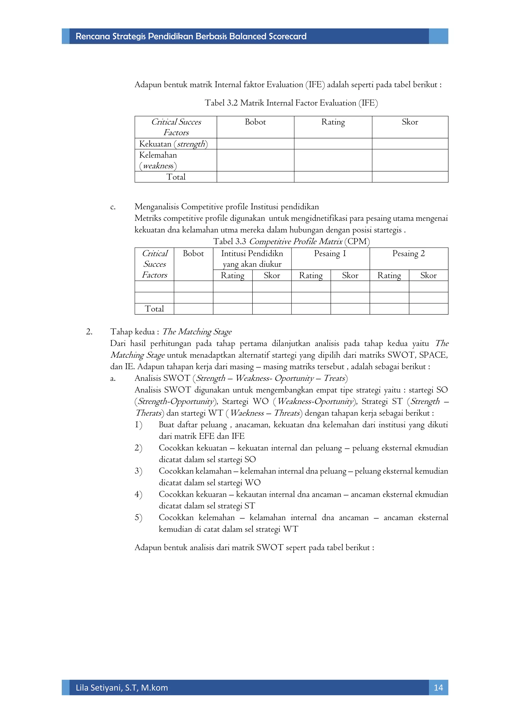 Rencana strategis pendidikan berbasis balanced scorecard - Lila Setiyani | PDF