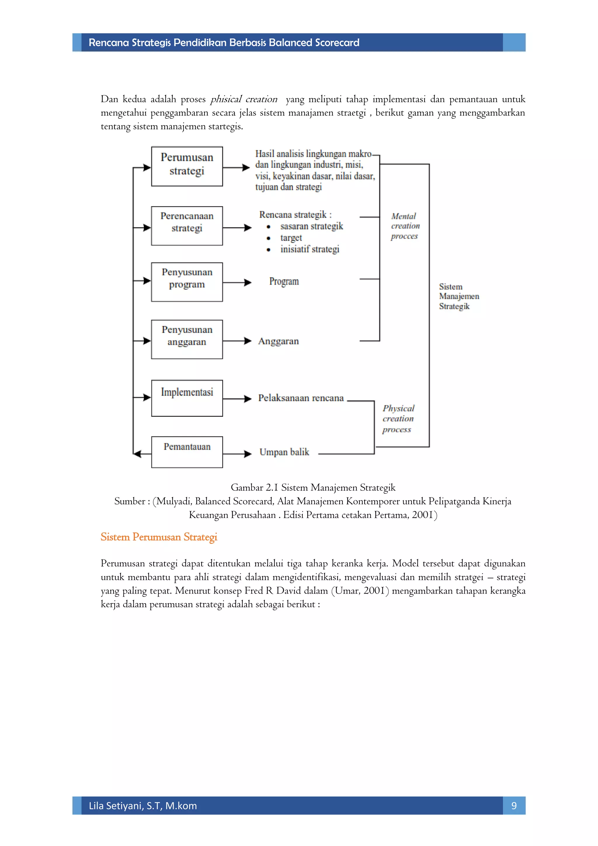 Rencana strategis pendidikan berbasis balanced scorecard - Lila Setiyani | PDF