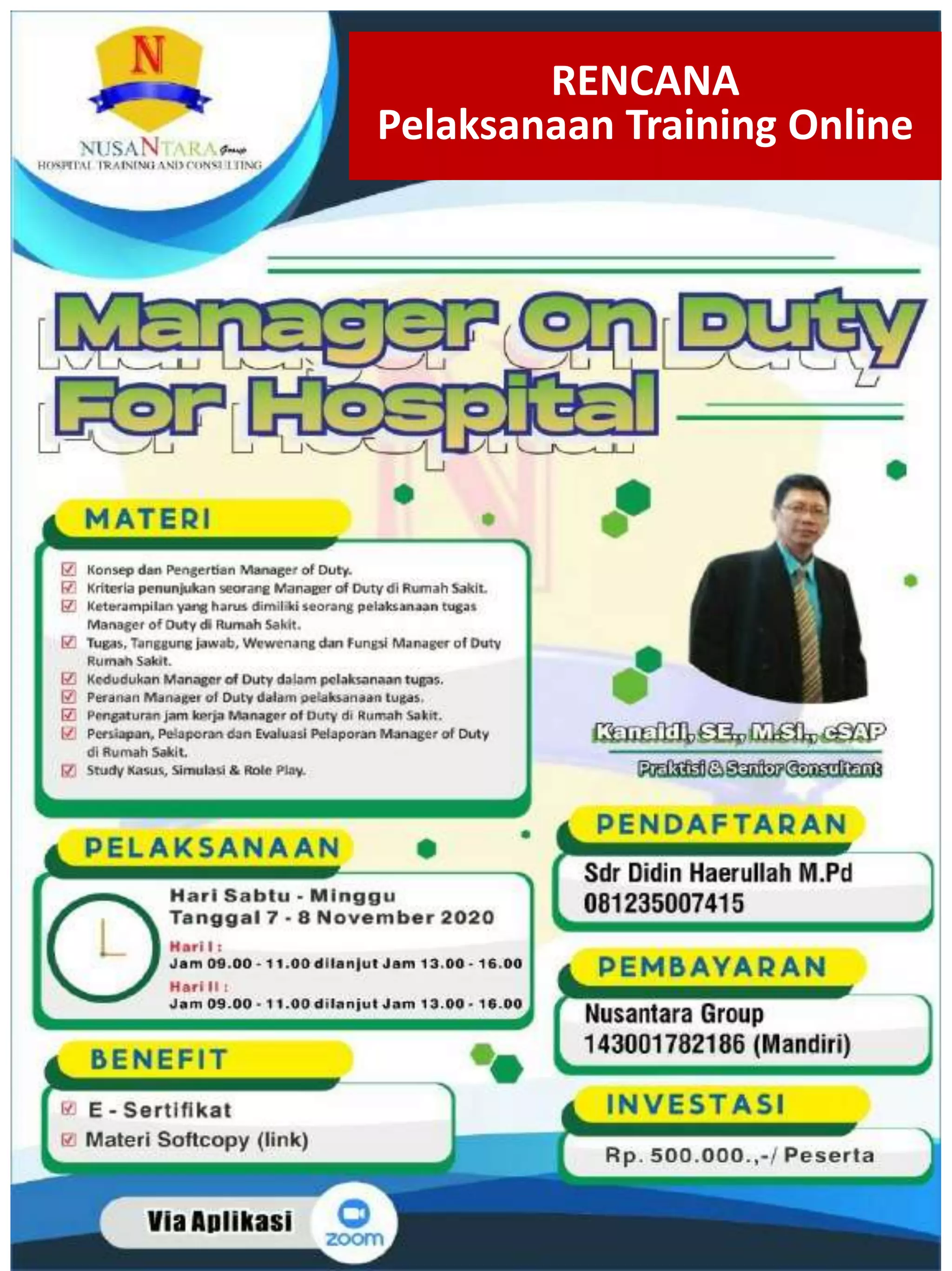 RENCANA Training Online "Effective Manager on Duty (MoD} for HOSPITAL ...