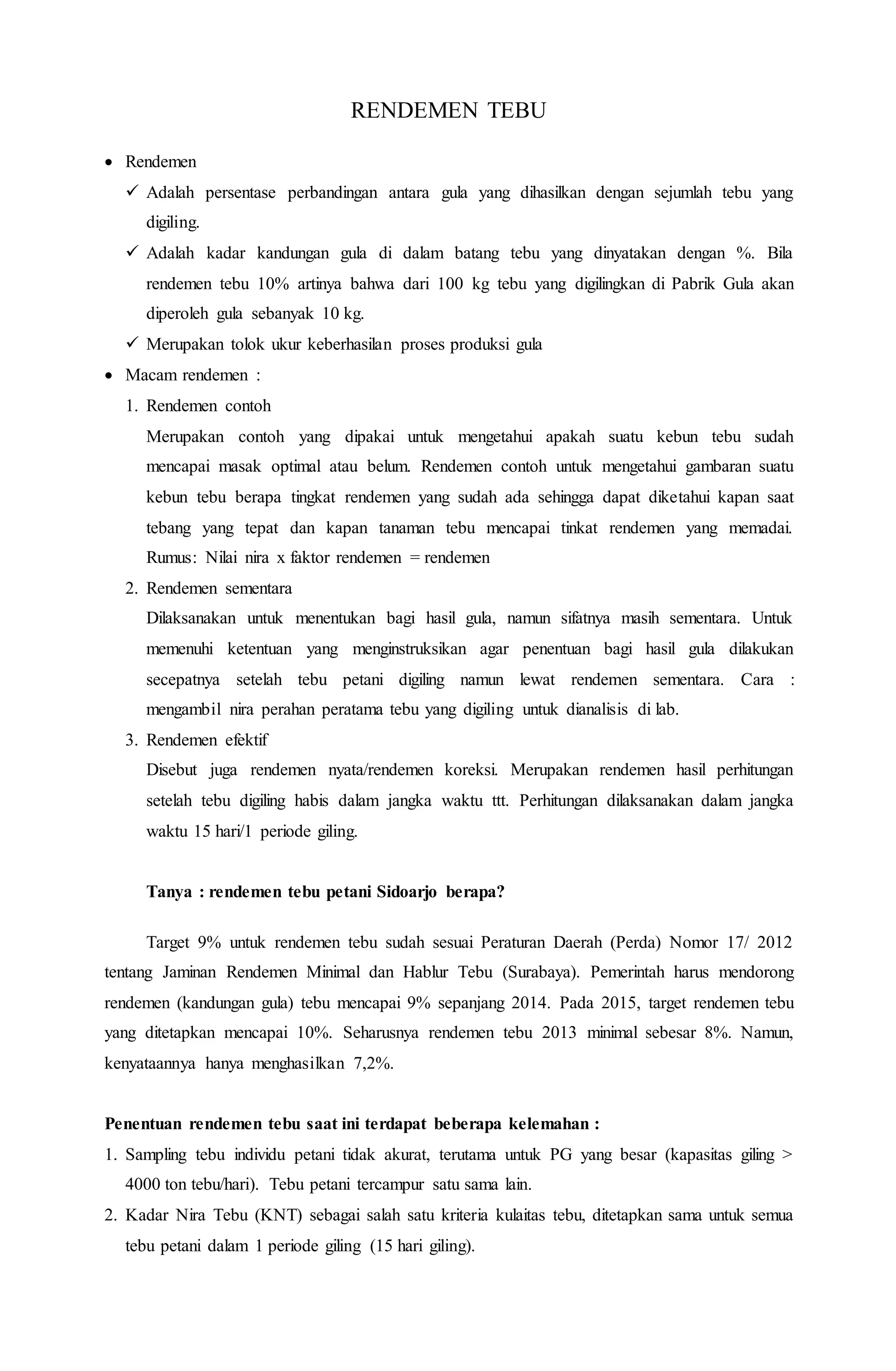 Rendemen tebu | DOCX