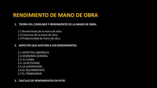 rendimiento de mano de obra, teoria del consumo y rendimiento | PPTX