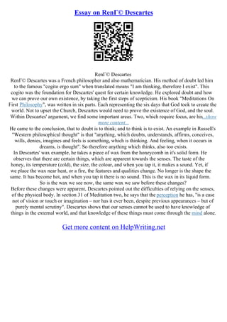 Rene Descartes Essay | PDF
