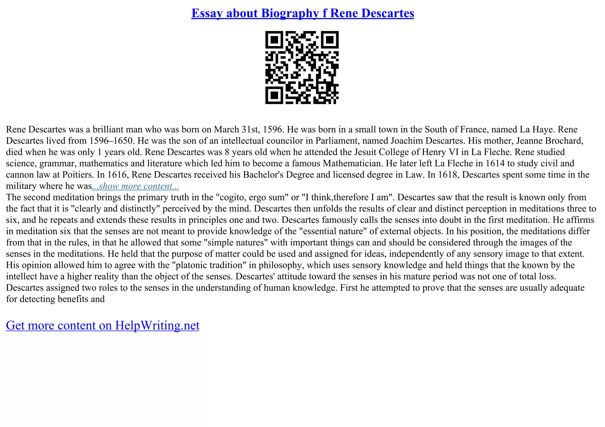 Rene Descartes Reflection | PDF